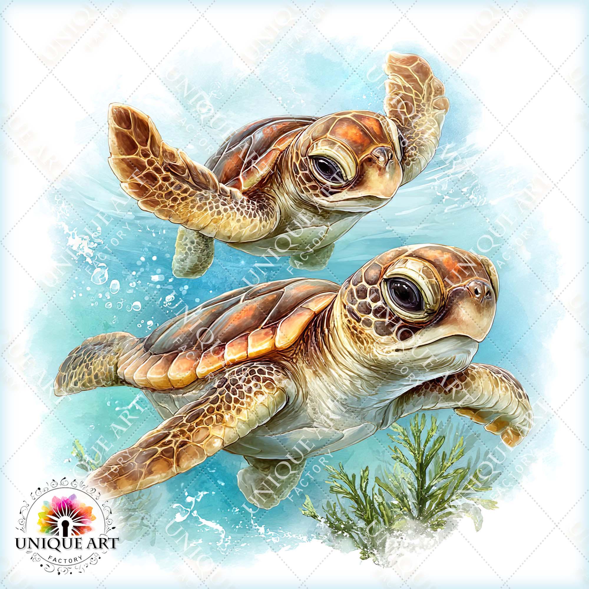 Sea Turtles Clipart Set, Printable 20 JPEG Image, Caretta Caretta Wall ...