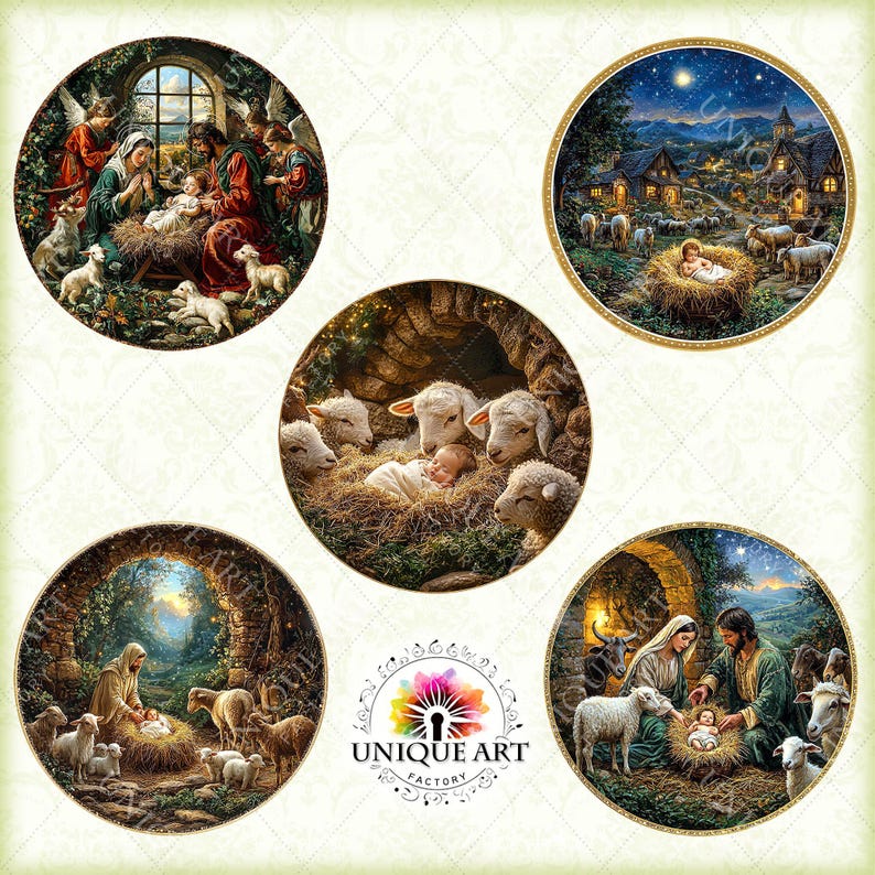 Nativity Scene Round Cliparts, Printable 20 PNG Image, Decorative Gift ...