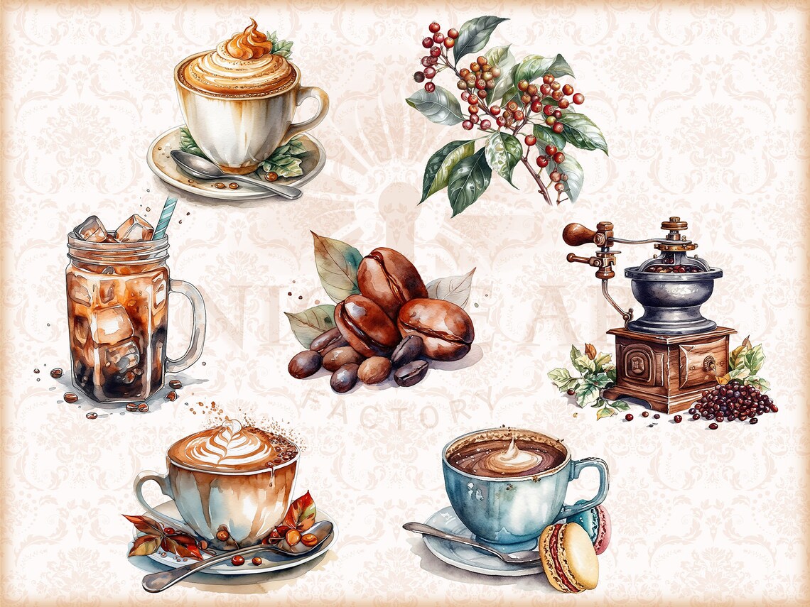 Coffee Love Coffee Themed Watercolor Clipart Bundle HQ - Etsy