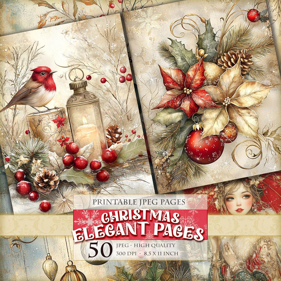 Christmas Elegant Pages, Printable 50 HQ JPG Images, Scrapbook Junk ...
