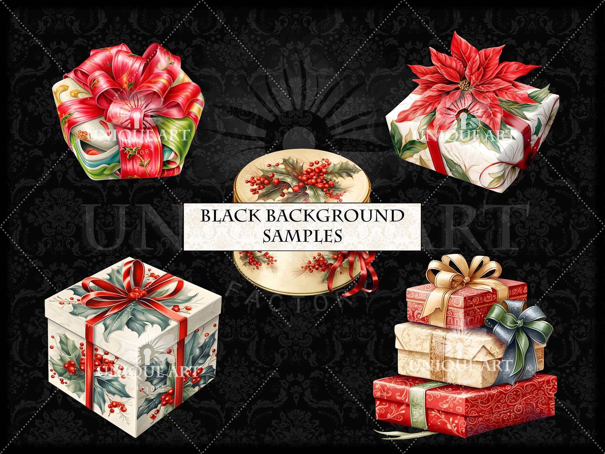 Christmas Gift Box Watercolor Clipart Bundle HQ Printable - Etsy