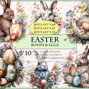 Bunny and Easter Eggs Watercolor Clipart Bundle HQ - Etsy