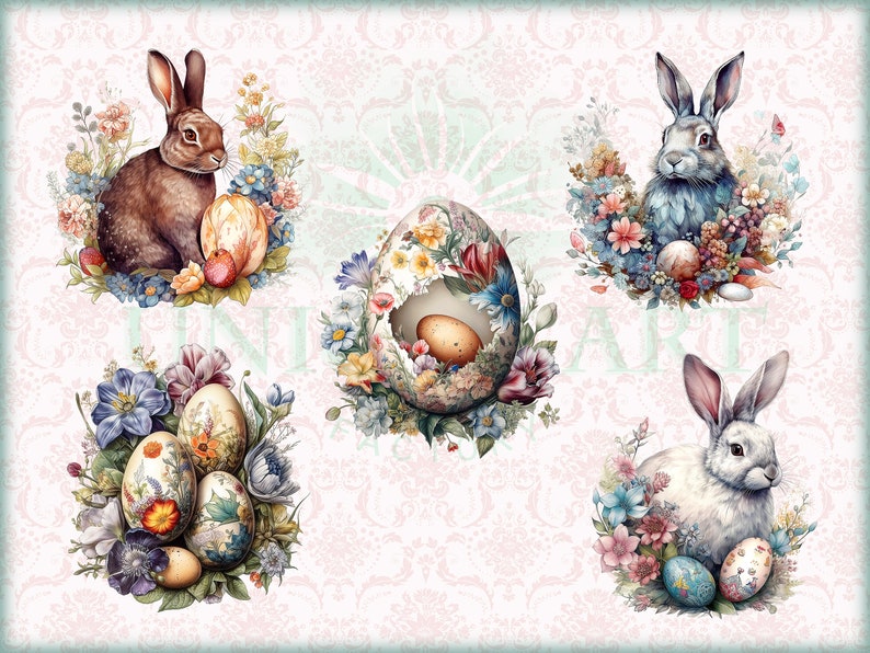 Bunny and Easter Eggs Watercolor Clipart Bundle HQ - Etsy