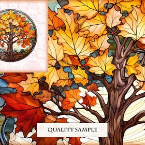 Autumn Sycamore Trees, Stained Glass Watercolor Clipart Bundle HQ ...