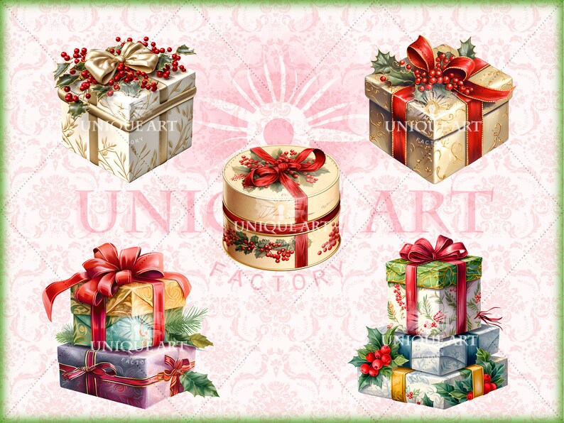 Christmas Gift Box Watercolor Clipart Bundle HQ Printable - Etsy