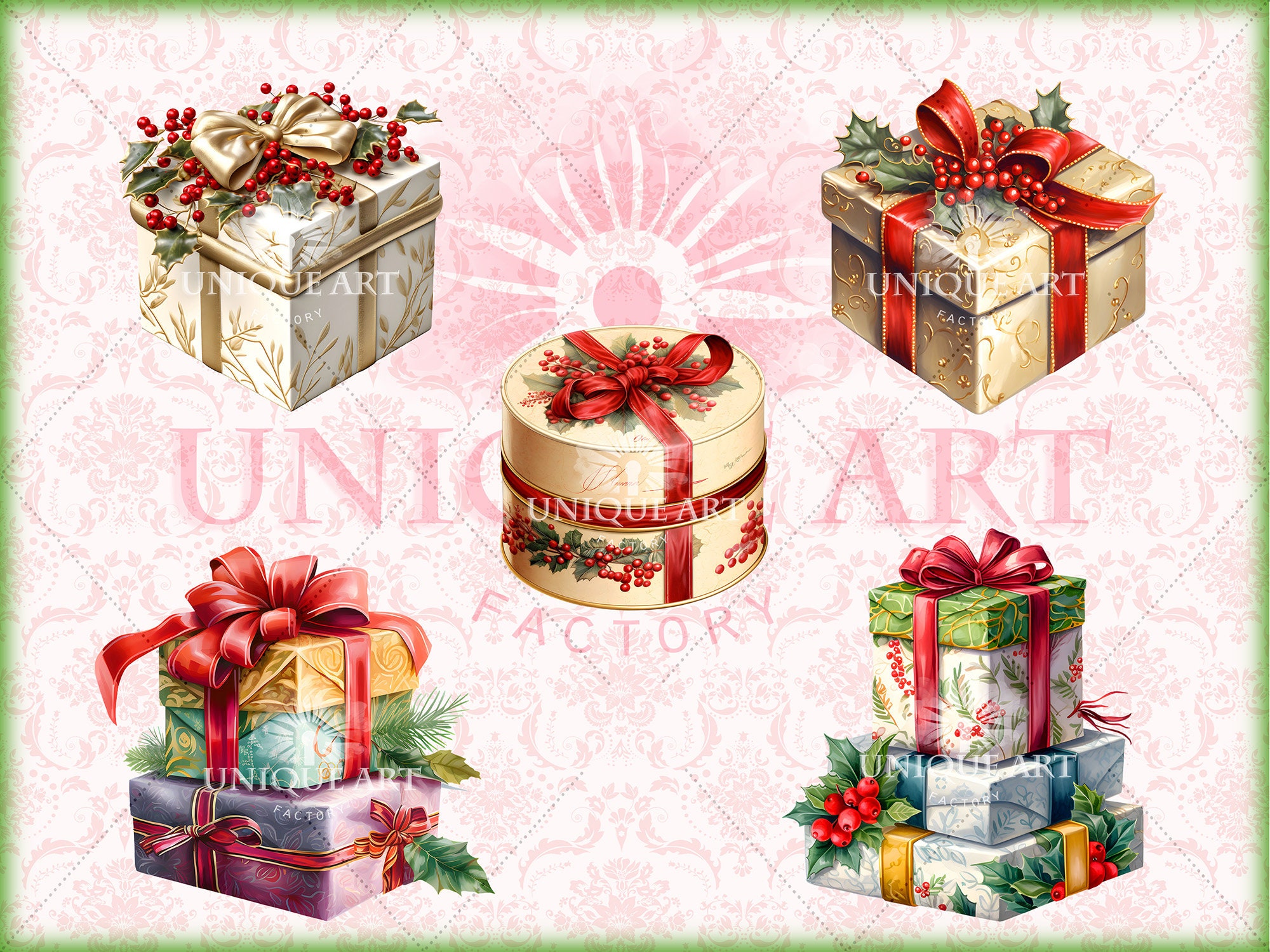 Christmas Gift Box Watercolor Clipart Bundle HQ Printable - Etsy
