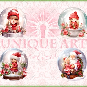Christmas Snow Globe Cute Girls, Watercolor Clipart Bundle, HQ ...