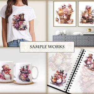 Steampunk Chicken Family, Watercolor Clipart Bundle, 12 HQ Printable ...