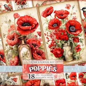 Poppies, Poppy Flower, Watercolor Floral Junk Journal Kit, 18 JPG 11X8 ...