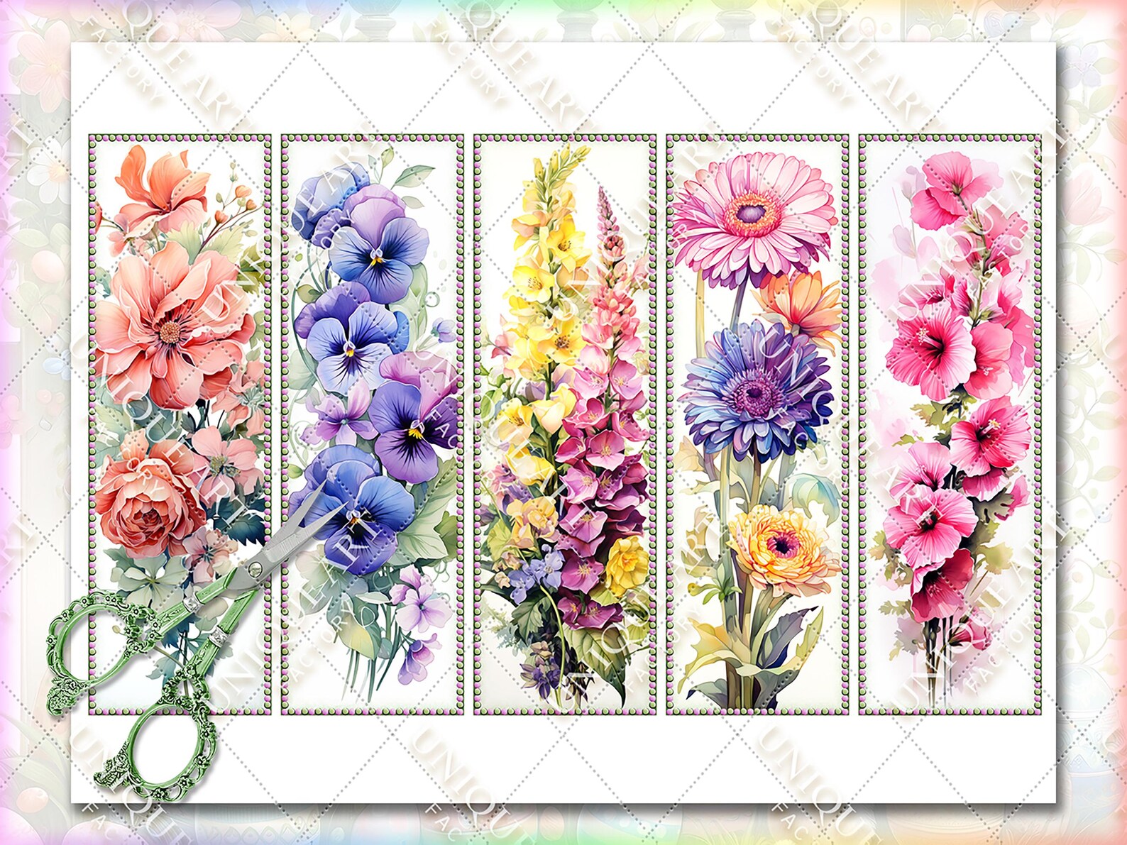 Spring Flower Bookmarks, Watercolor Digital Sheets, 2x6,3 Inch 25 ...