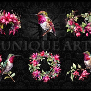 Fuchsia Flower Themed Watercolor Clipart Bundle HQ Printable - Etsy