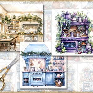 Rustic Kitchens, Watercolor Printable Pages, Digital Collage Sheet, HQ ...