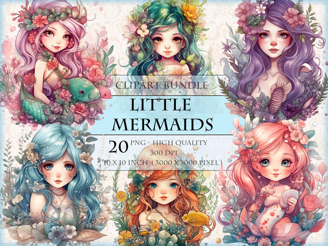 Little Cute Mermaids Magical Sea Maiden Sea Princess - Etsy