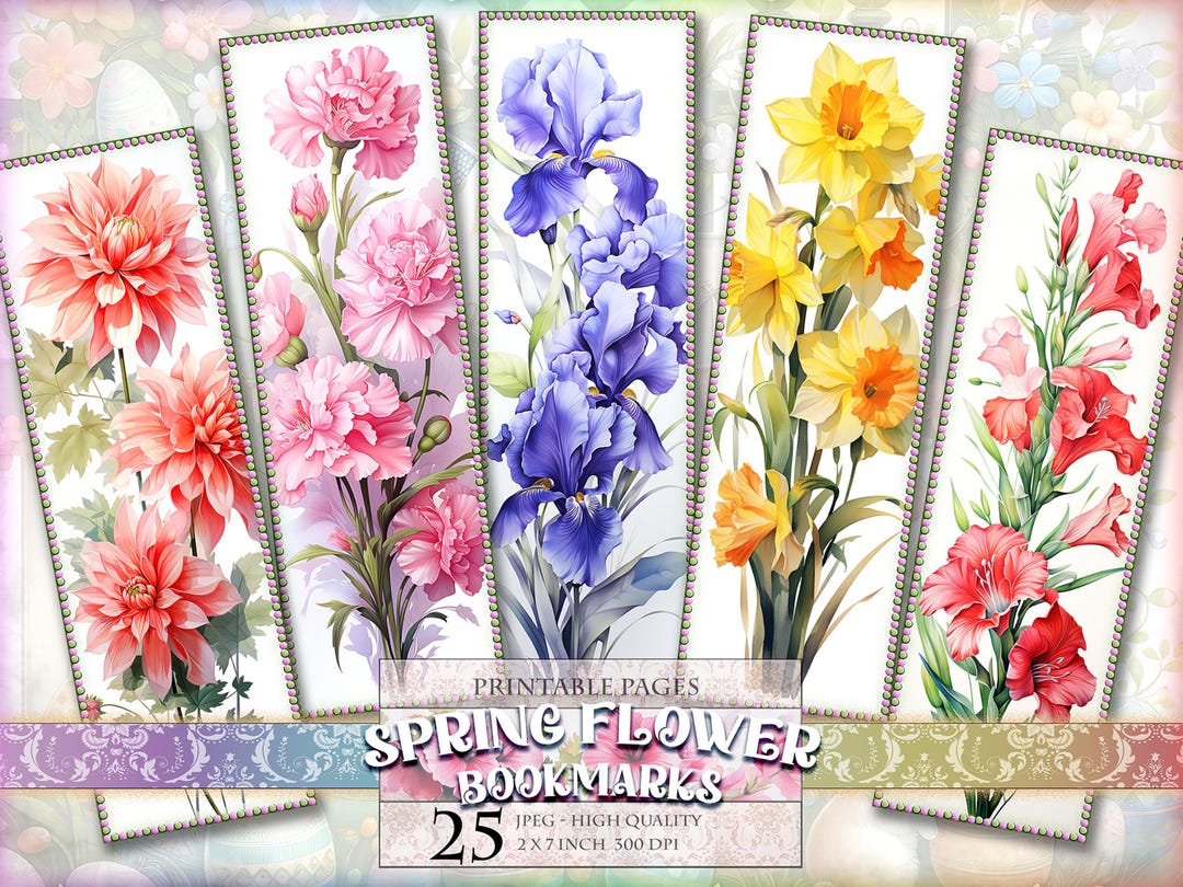 Spring Flower Bookmarks, Watercolor Digital Sheets, 2x6,3 Inch 25 ...