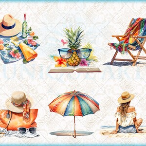 Summer Beach Colorfully, Watercolor Clipart Bundle, 32 HQ Printable PNG ...
