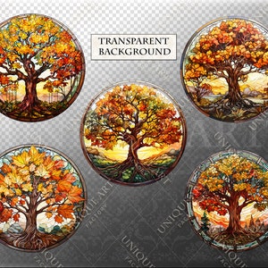 Autumn Sycamore Trees, Stained Glass Watercolor Clipart Bundle HQ ...