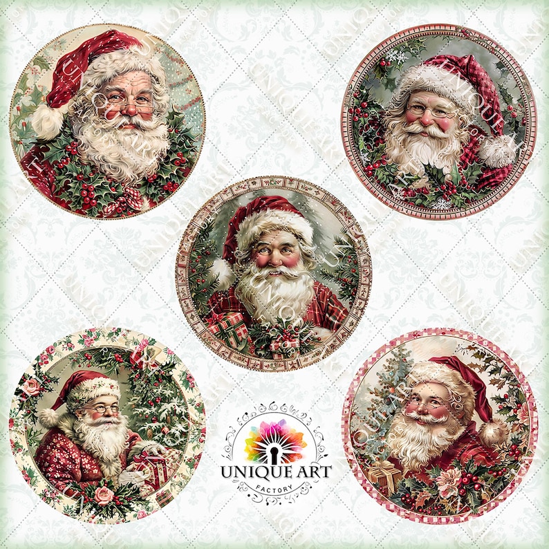 Christmas Santa Claus Round Ornaments, Watercolor Clipart Bundle 20 HQ ...