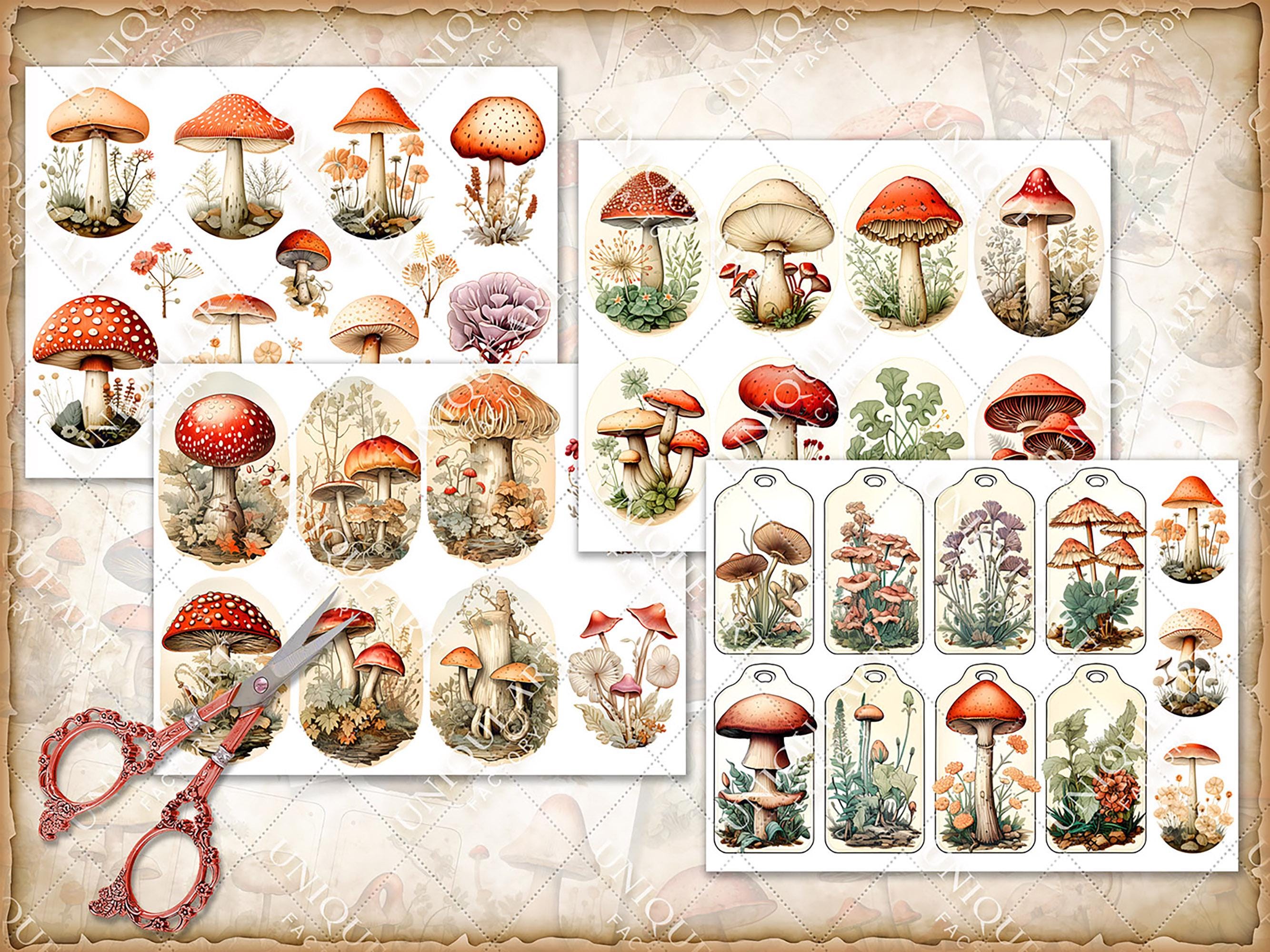 Mushroom Tags, Labels, ATC, Watercolor Junk Journal Embellishments, 130 ...