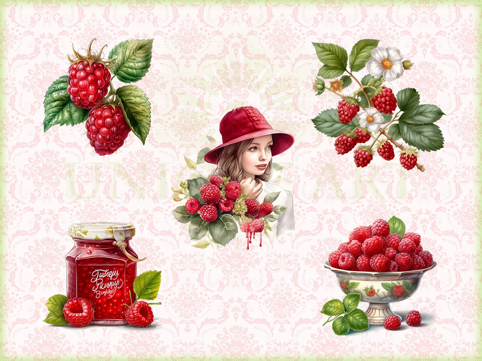 Raspberry Love Raspberry Themed Watercolor Clipart Bundle - Etsy