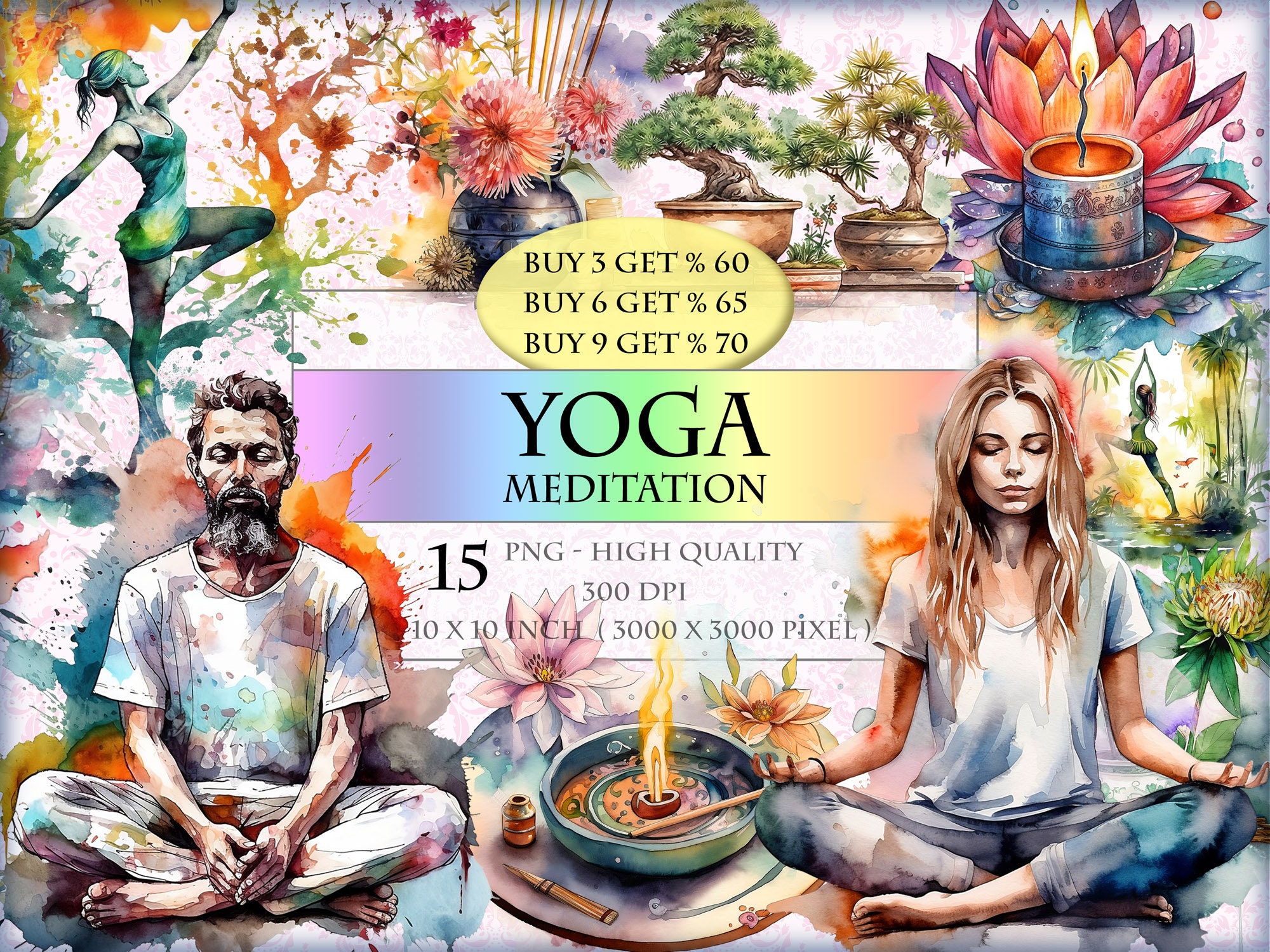 Yoga Meditation and Relaxation Watercolor Clipart Bundle - Etsy