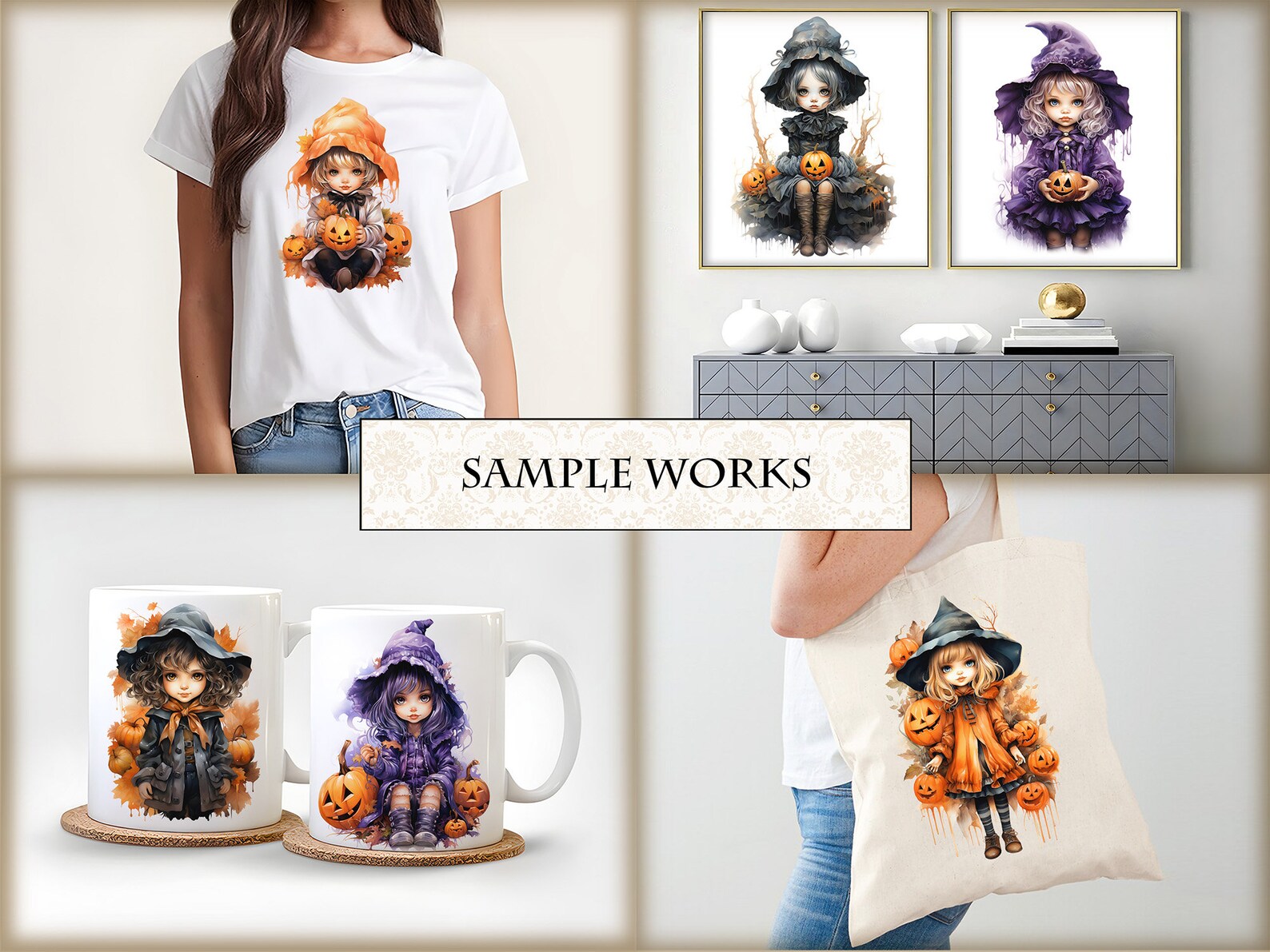 Halloween Cute Girls Watercolor Clipart Bundle HQ Printable - Etsy