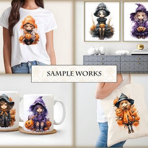 Halloween Cute Girls, Watercolor Clipart Bundle, HQ Printable, PNG ...