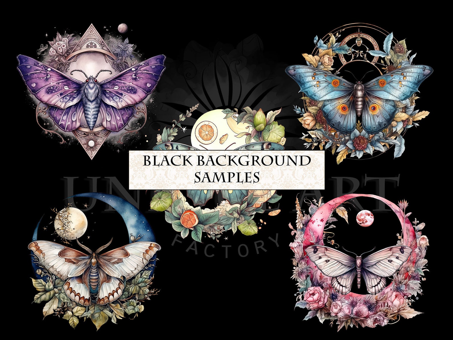Mystical Moths Watercolor Clipart Bundle HQ Printable PNG - Etsy