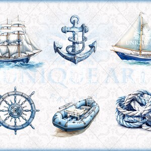 Nautical Marine Themed Watercolor Clipart Bundle HQ Printable PNG ...