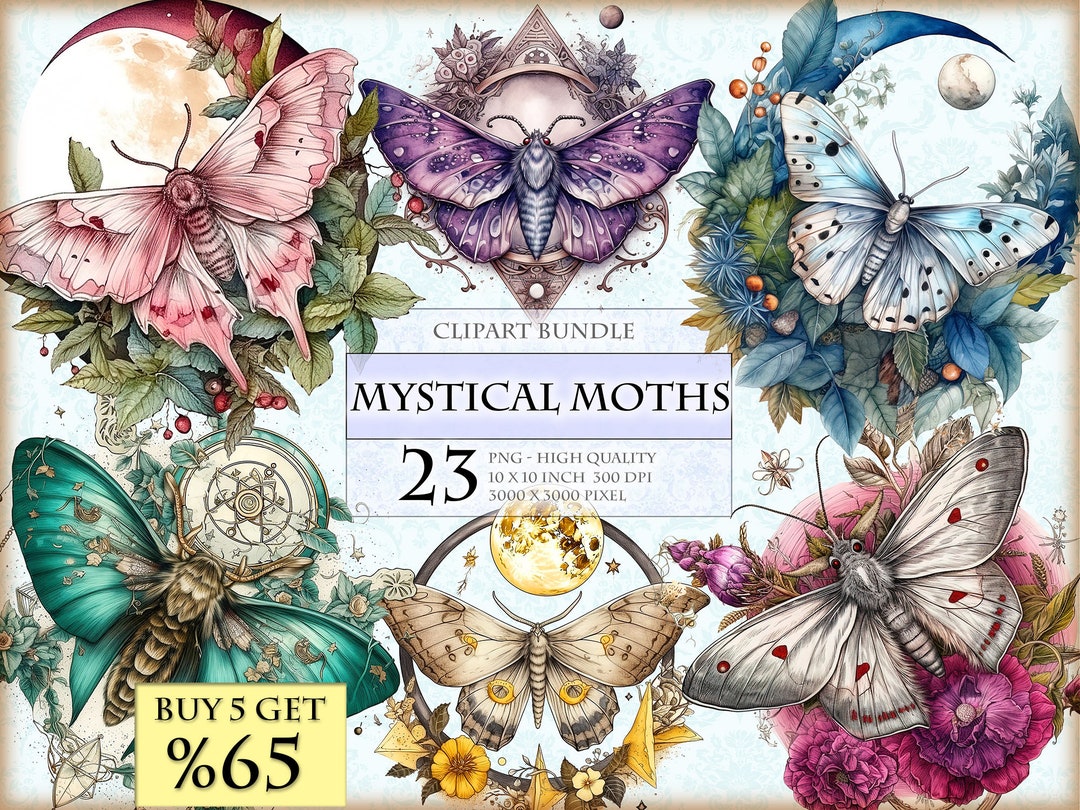 Mystical Moths Watercolor Clipart Bundle HQ Printable PNG Format ...