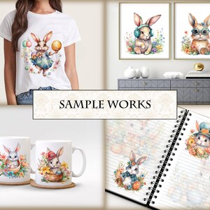 Cute Bunnys Easter, Watercolor Clipart Bundle, Rabbits and Flowers, 15 ...