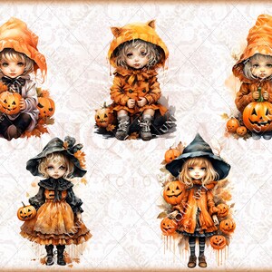 Halloween Cute Girls, Watercolor Clipart Bundle, HQ Printable, PNG ...