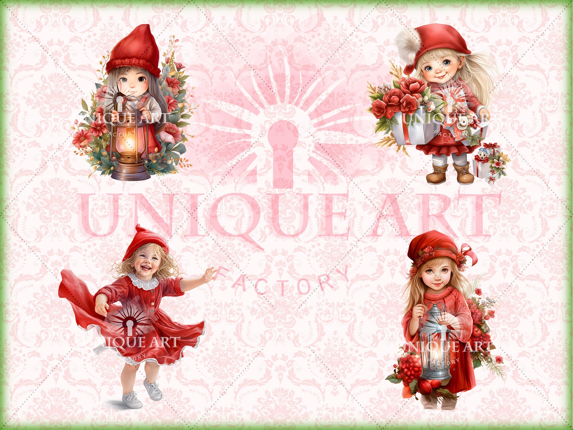Christmas Cute Girls Gifts and Balloons Watercolor Clipart - Etsy