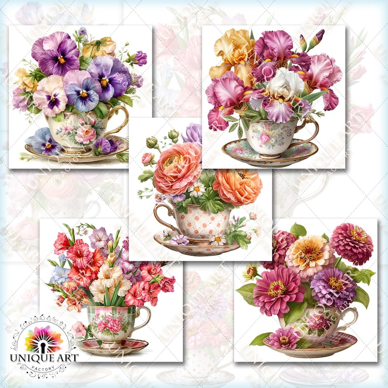 Cup of Spring Flowers Vol.04, Vintage Teacup Floral Clipart, Paper ...