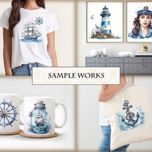 Nautical Marine Themed Watercolor Clipart Bundle HQ Printable PNG ...