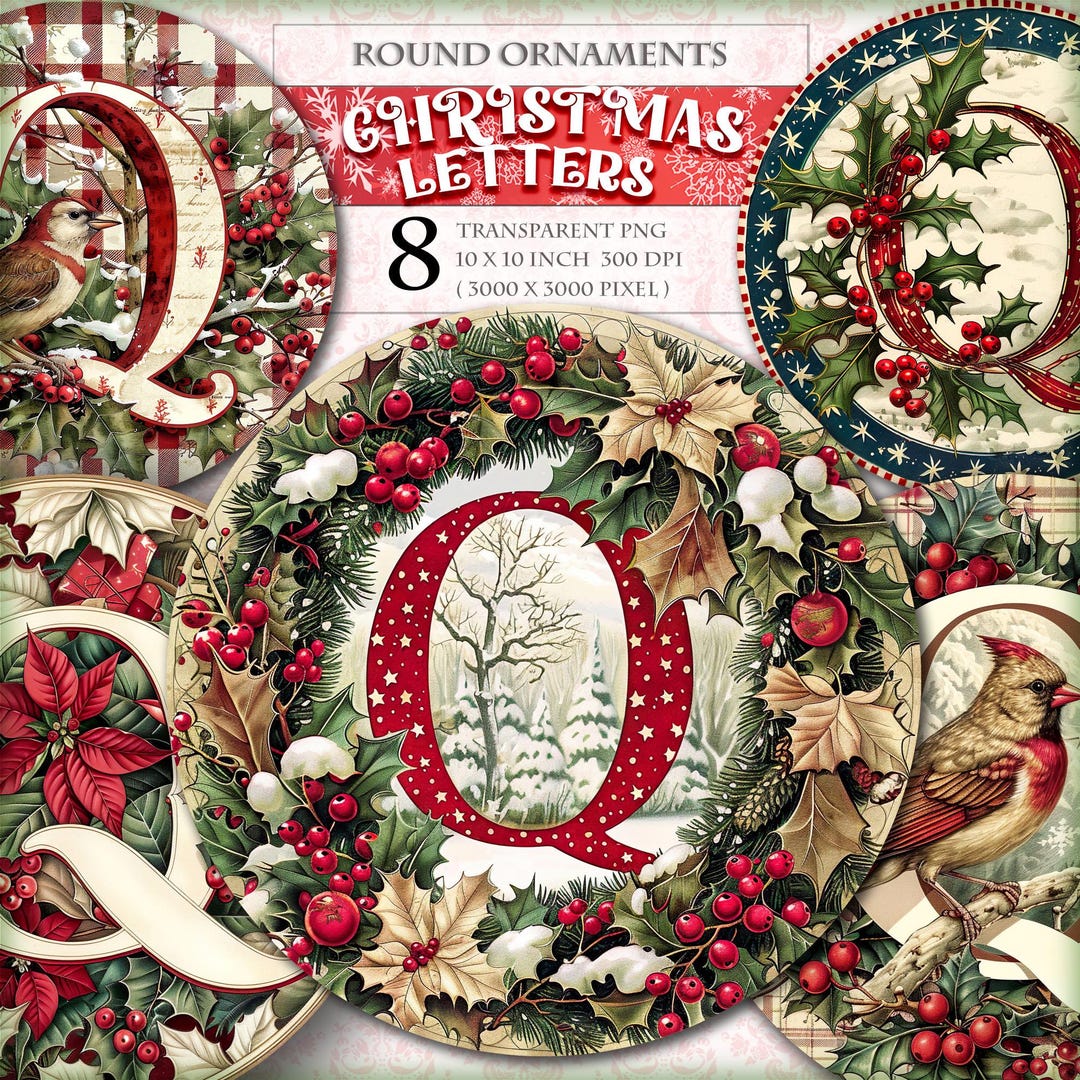 Christmas Letters - Q - Watercolor Clipart Bundle 8 HQ PNG Printable ...