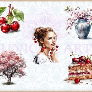 Cherry Love Cherry Themed Watercolor Clipart Bundle, HQ Printable PNG ...