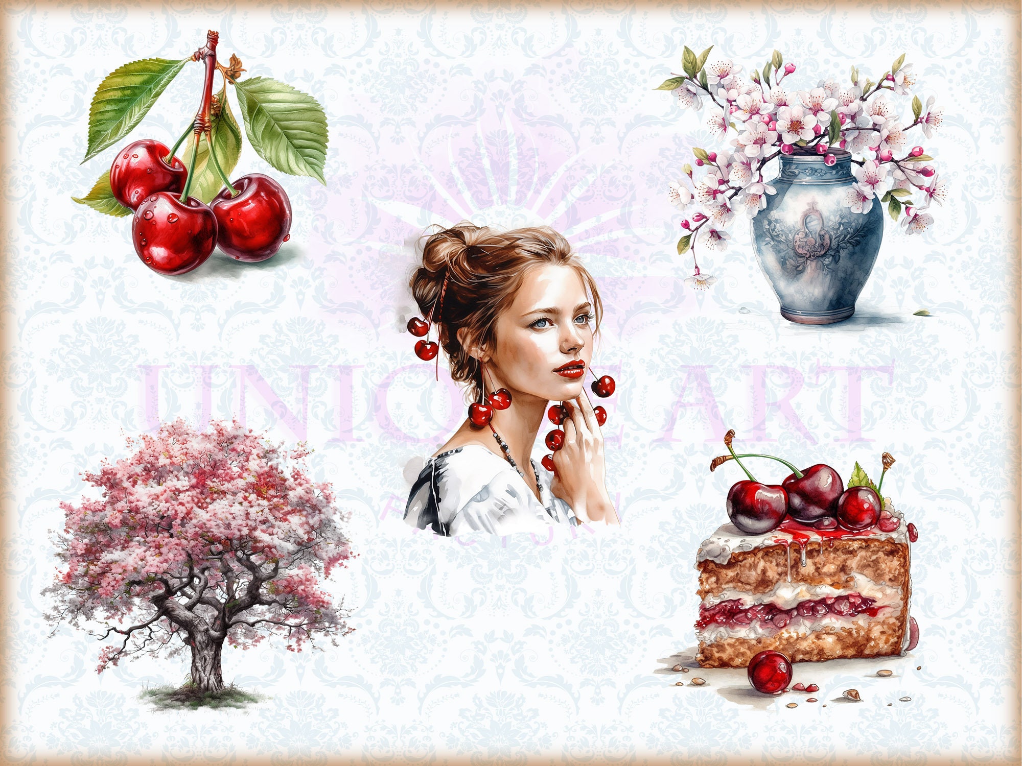 Cherry Love Cherry Themed Watercolor Clipart Bundle HQ - Etsy