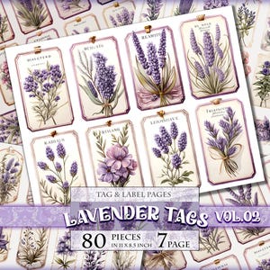 Lavender Tags Vol02, Labels, ATC, Watercolor Junk Journal ...