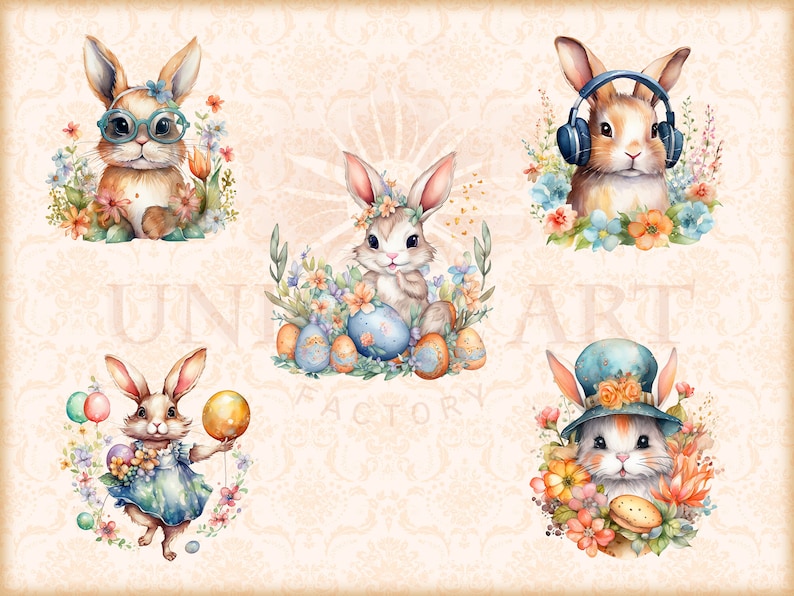 Cute Bunnys Easter Watercolor Clipart Bundle Rabbits and - Etsy