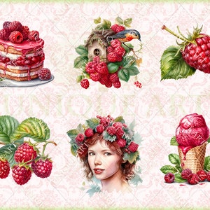 Raspberry Love Raspberry Themed Watercolor Clipart Bundle, HQ Printable ...