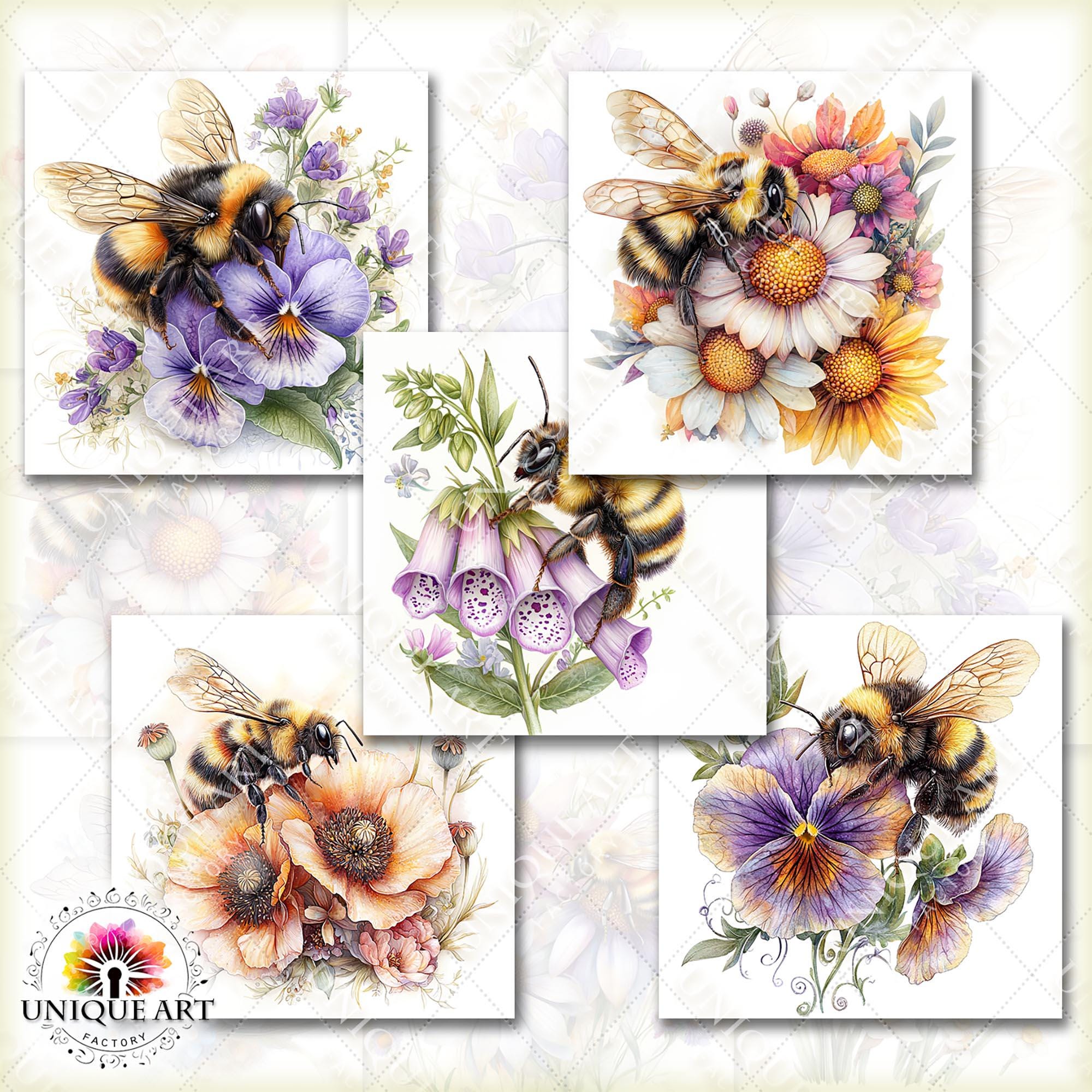Bees and Flowers, Spring Flowers, Floral Clipart, Printable HQ 23 JPG ...