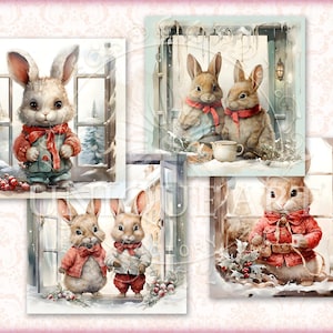 Cute Bunny in the Window, Watercolor Printable Pages, HQ 17 JPG 13,5 X ...