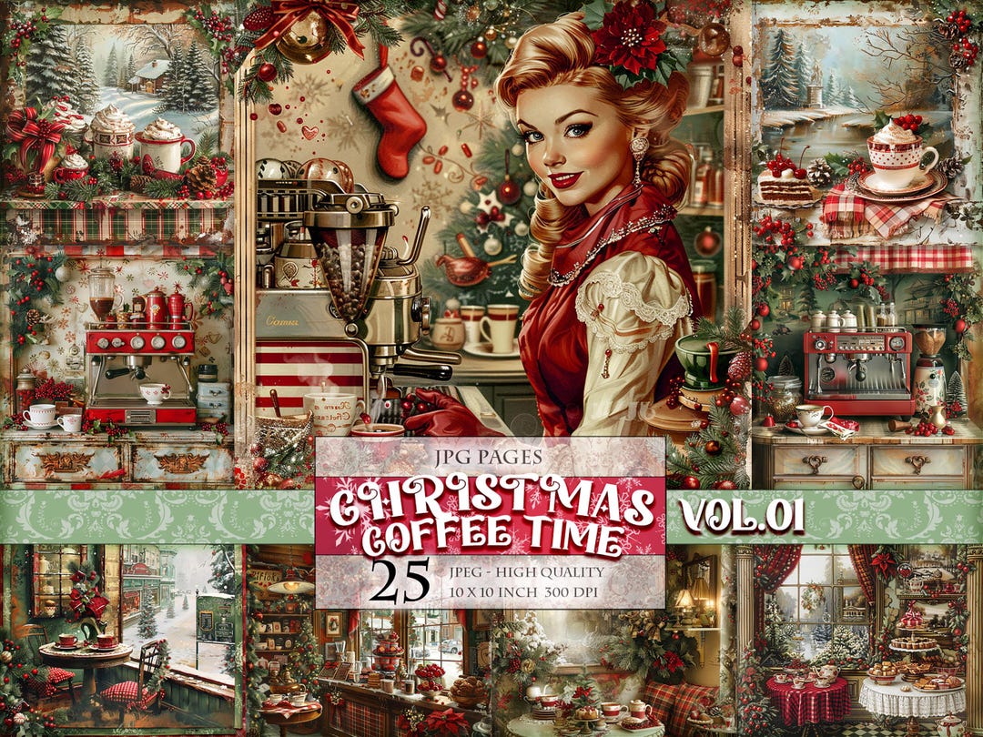 Christmas Coffee Time Vol.01, Printable Scrapbook Pages, Watercolor ...