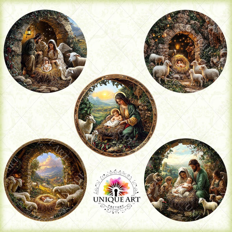 Nativity Scene Round Cliparts, Printable 20 PNG Image, Decorative Gift ...