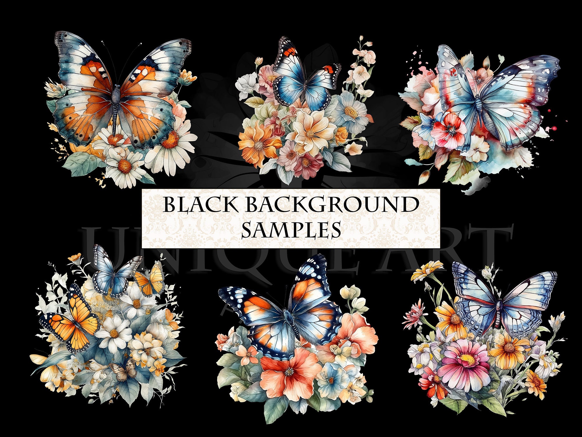 Butterfly and Flowers Watercolor Clipart Bundle HQ - Etsy