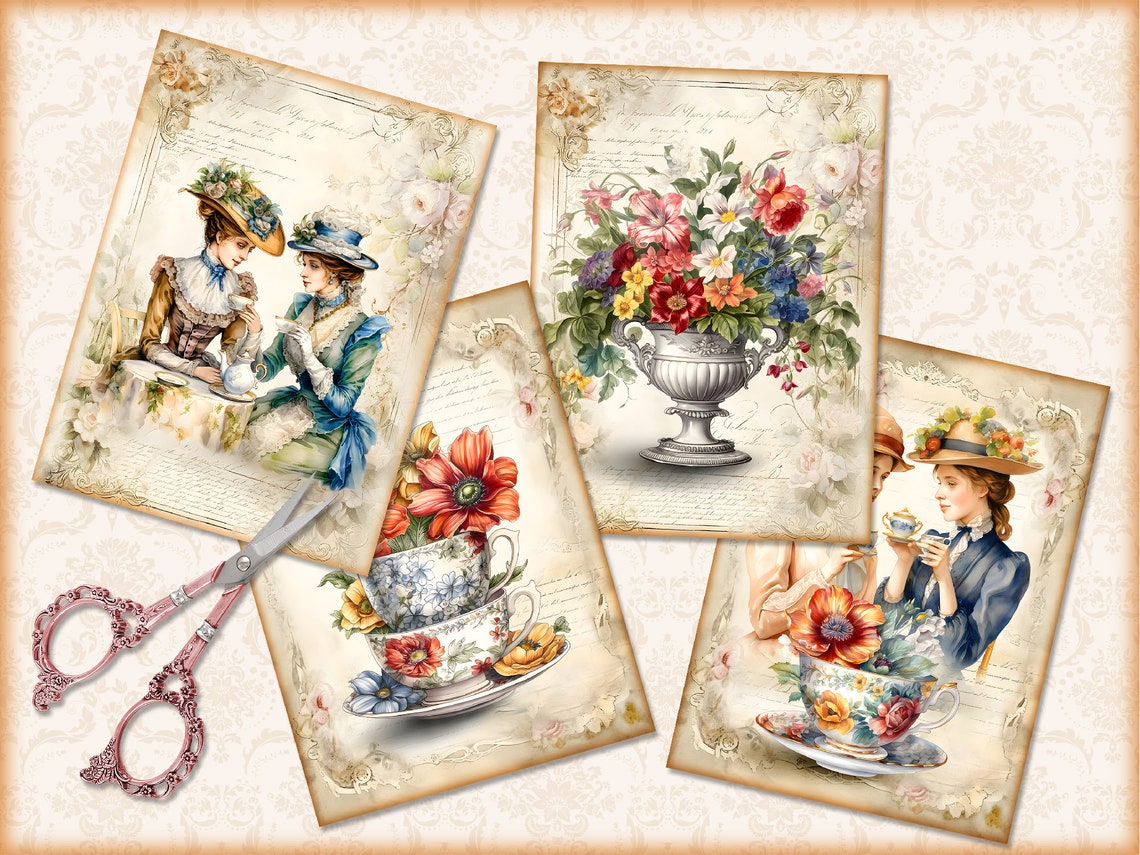 Vintage Floral Tea Set Themed Junk Journal Pages 14 Pcs JPG - Etsy
