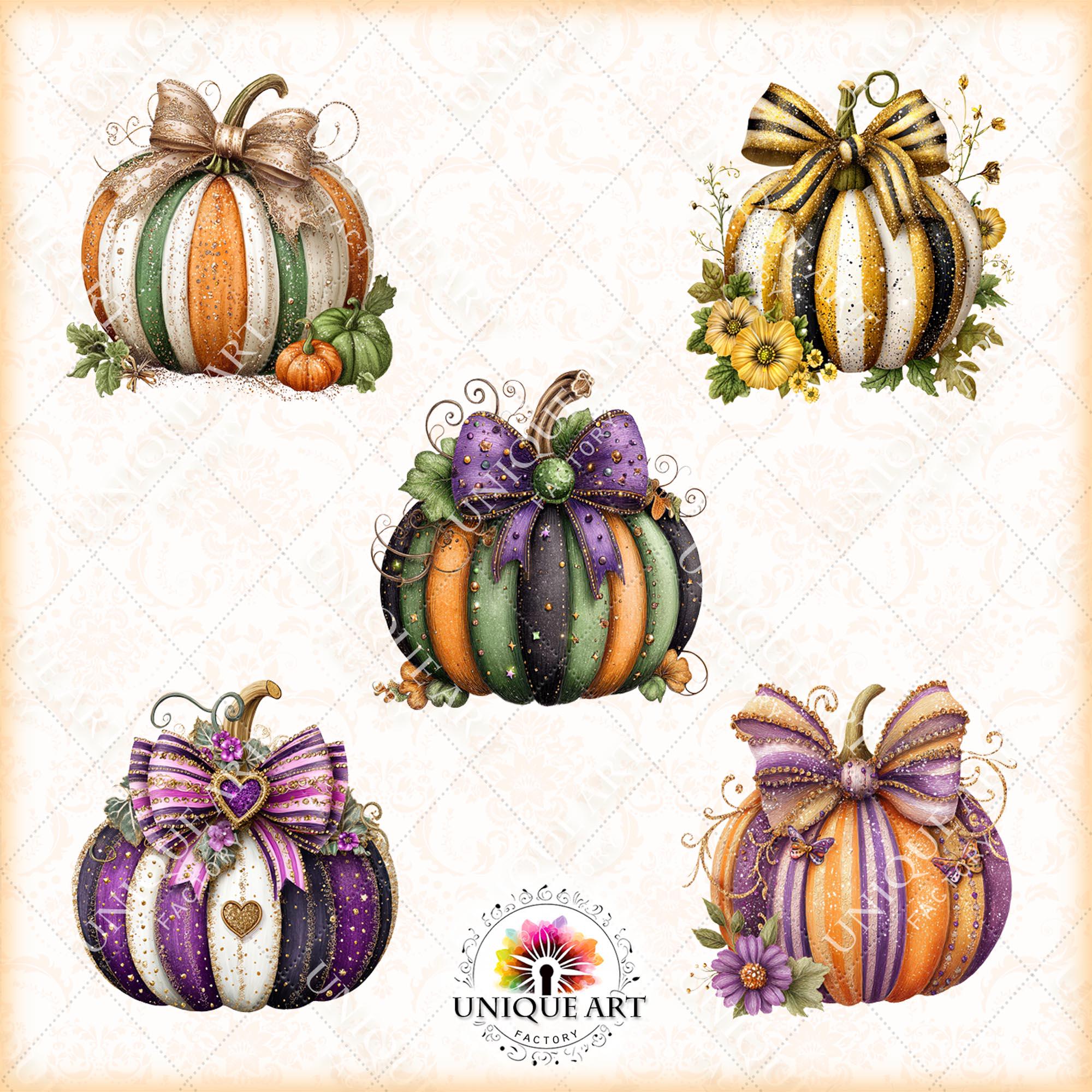 Striped Pumpkins Clipart Bundle, Fancy Fall PNG Images (instant ...