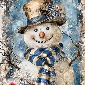 Christmas Blue Snowman Vol.02, Winter Landscape, Printable 14 JPG Image ...