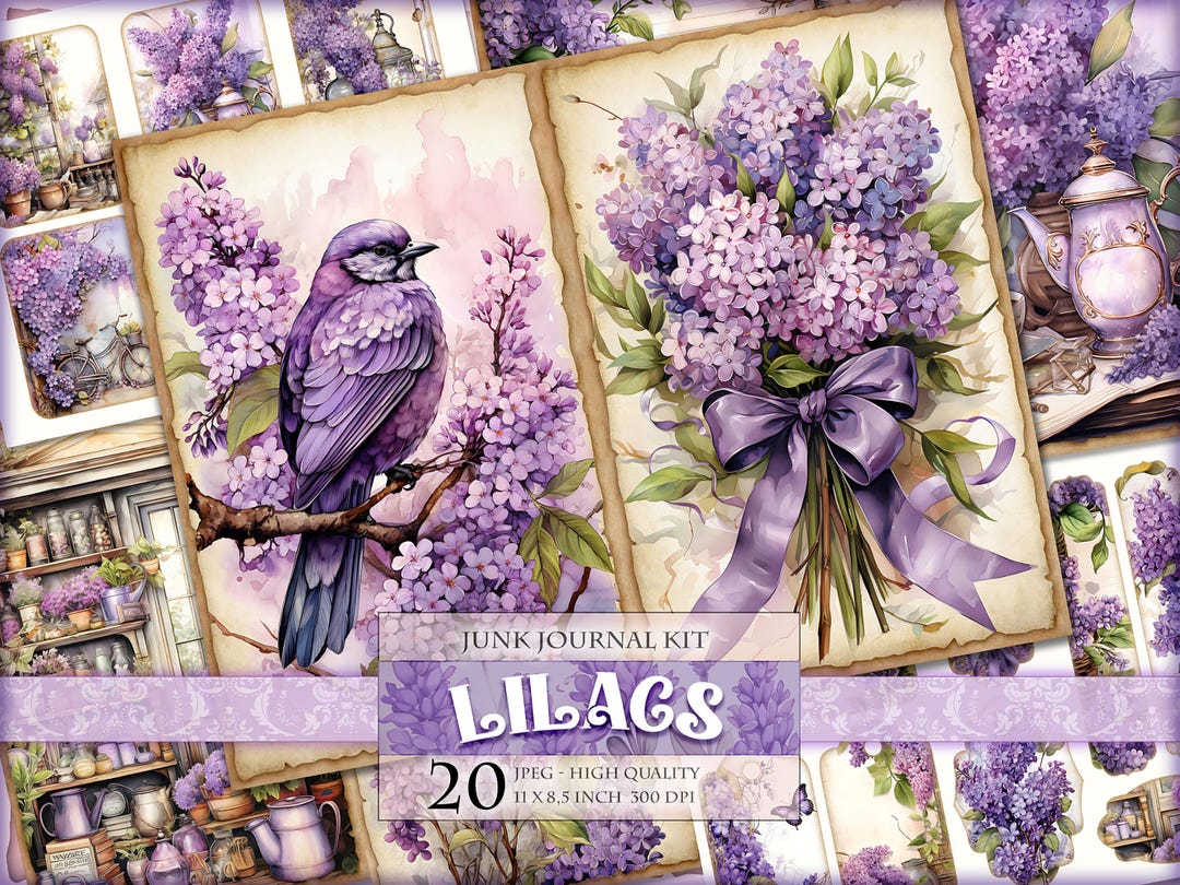 Lilacs, Watercolor Floral Junk Journal Kit, 20 JPG - 11X8.5 Inch ...