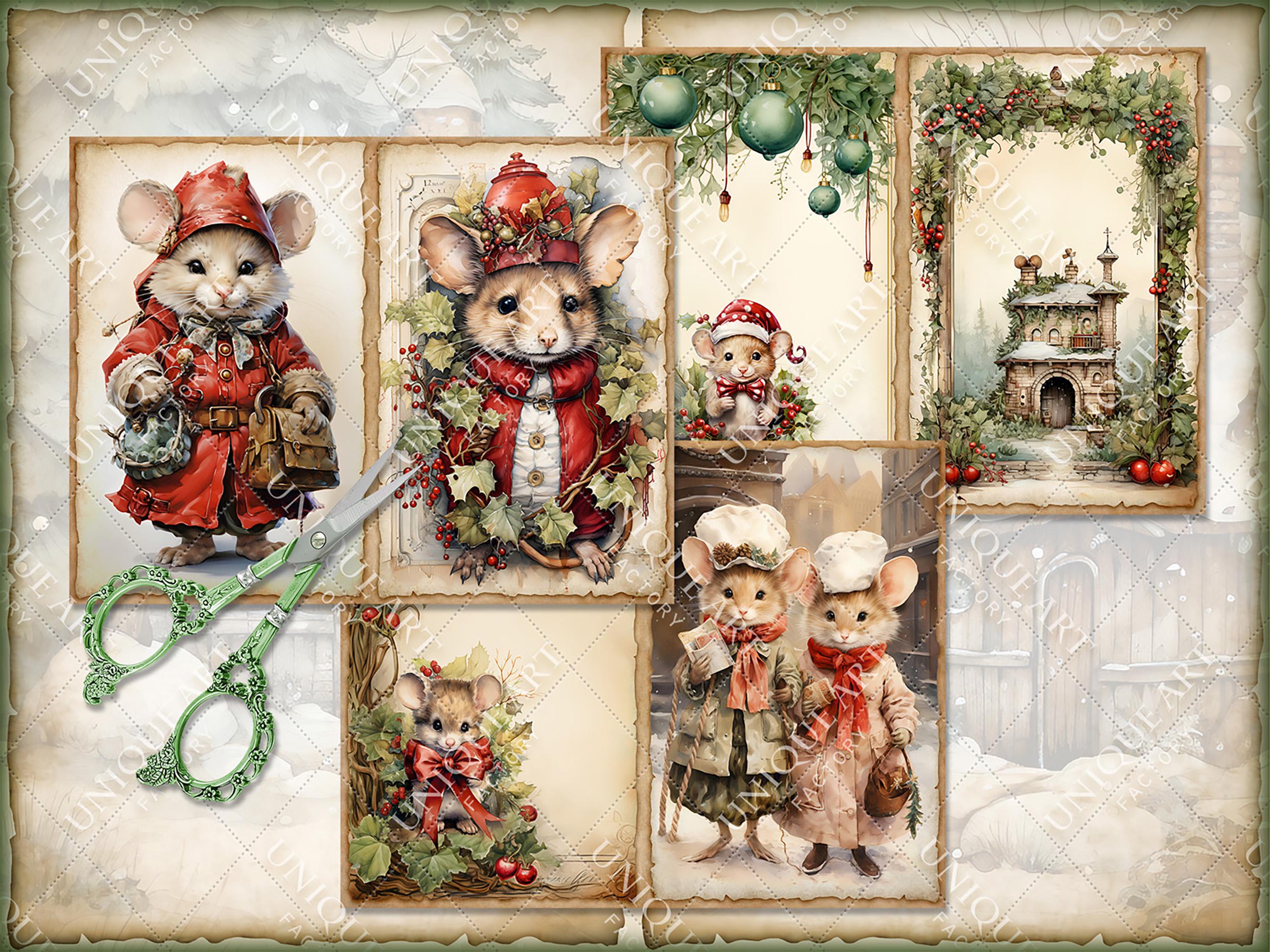Christmas Mice, Cute Mouse, Printable HQ 21 JPG Image, Watercolor Junk ...